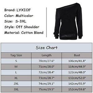 LYXIOF Womens Off Shoulder Sweatshirt Slouchy Long Sleeve Shirts Pullover Tops Blue XL