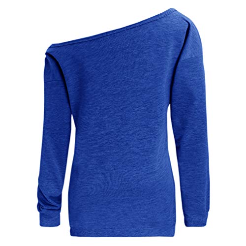 LYXIOF Womens Off Shoulder Sweatshirt Slouchy Long Sleeve Shirts Pullover Tops Blue XL