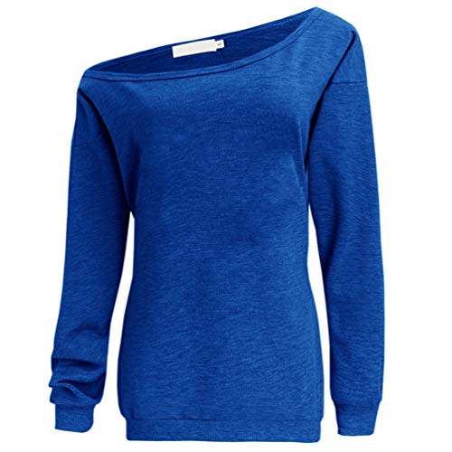 LYXIOF Womens Off Shoulder Sweatshirt Slouchy Long Sleeve Shirts Pullover Tops Blue XL