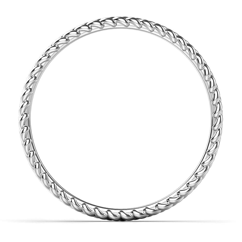 Sz 8.0 Solid 10K White Gold 2MM Eternity Braided Rope Stackable Wedding Band Ring