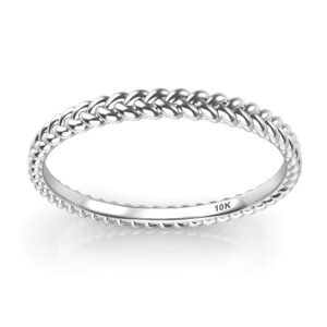 Sz 8.0 Solid 10K White Gold 2MM Eternity Braided Rope Stackable Wedding Band Ring