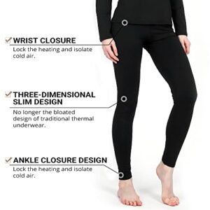 HEROBIKER Women's Thermal Underwear Set, Ultra Soft Thermal Shirt Long Johns Top Bottom Warm with Fleece lined Winter Base Layer Sets M Black