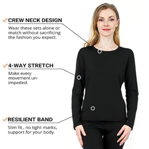 HEROBIKER Women's Thermal Underwear Set, Ultra Soft Thermal Shirt Long Johns Top Bottom Warm with Fleece lined Winter Base Layer Sets M Black