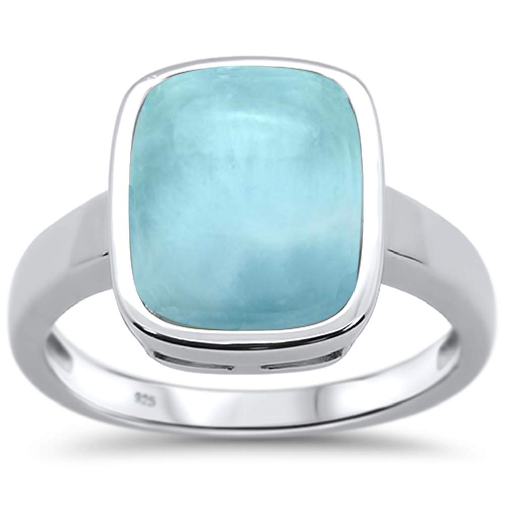 Oxford Diamond Co Sterling Silver Natural Larimar Emerald Cut Ring Sizes 6