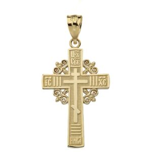 solid 14k yellow gold russian orthodox ic xc nika cross pendant