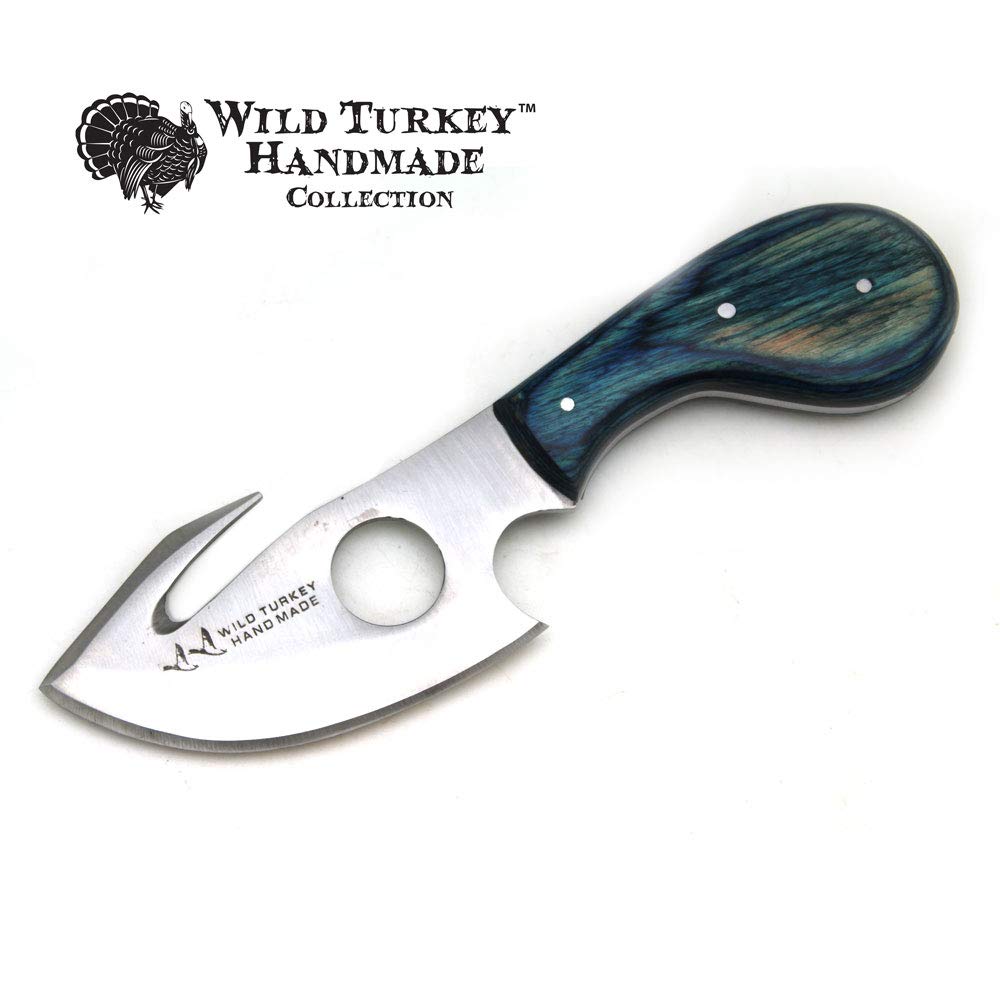 Wild Turkey Handmade Camel Bone Handle Fixed Blade Gut Hook Skinner Hunting Knife Outdoors Camping Fishing (Blue Bone)