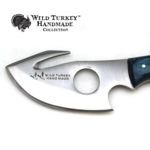 Wild Turkey Handmade Camel Bone Handle Fixed Blade Gut Hook Skinner Hunting Knife Outdoors Camping Fishing (Blue Bone)