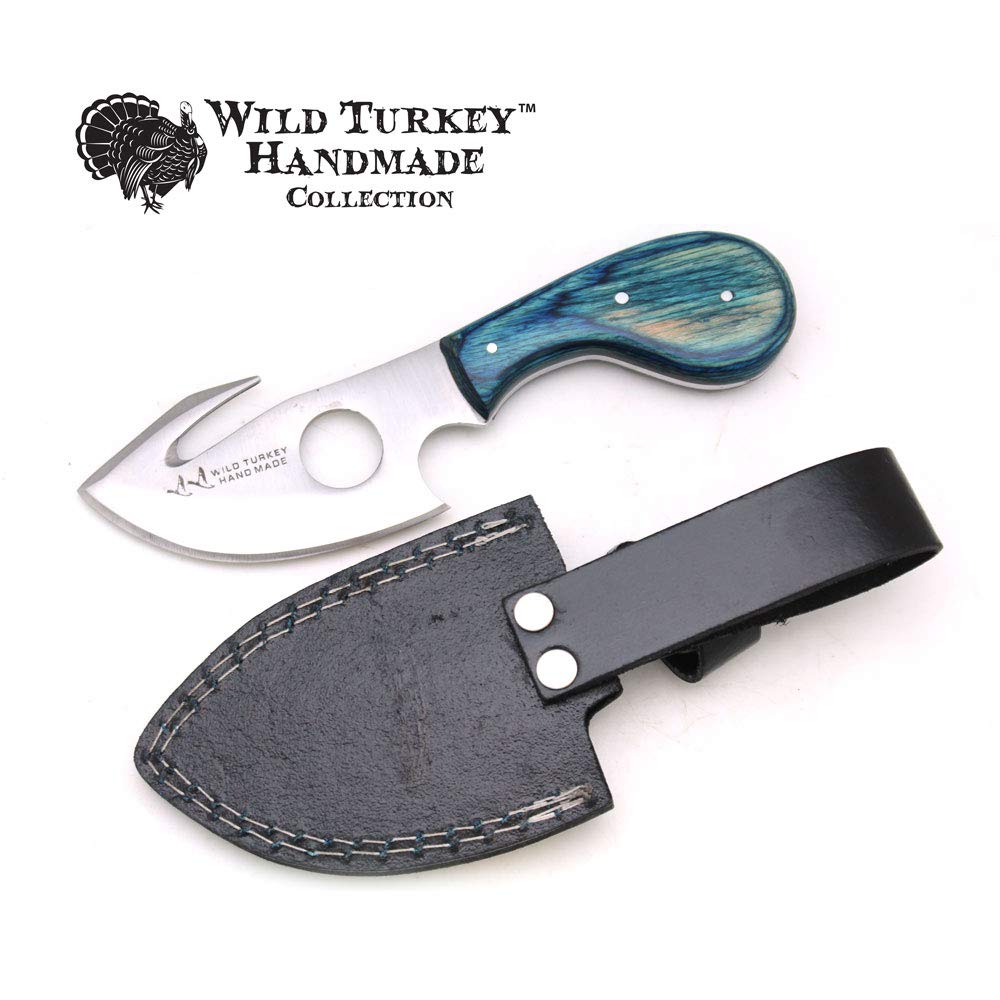 Wild Turkey Handmade Camel Bone Handle Fixed Blade Gut Hook Skinner Hunting Knife Outdoors Camping Fishing (Blue Bone)