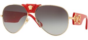 versace baroque ve 2150q 100211 gold red leather metal aviator sunglasses grey gradient lens