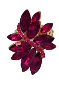 rosemarie collections women's dazzling crystal leaf stretch cocktail ring (fuchsia pink/gold tone)