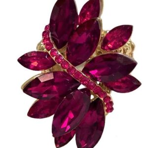 Rosemarie Collections Women's Dazzling Crystal Leaf Stretch Cocktail Ring (Fuchsia Pink/Gold Tone)