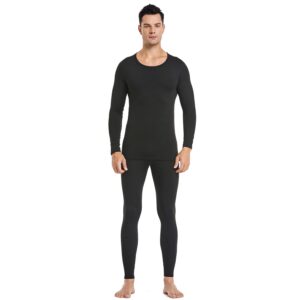 pisiqi thermal underwear men ultra-soft long johns set with fleece lined base layer winter skiing warm top & bottom black