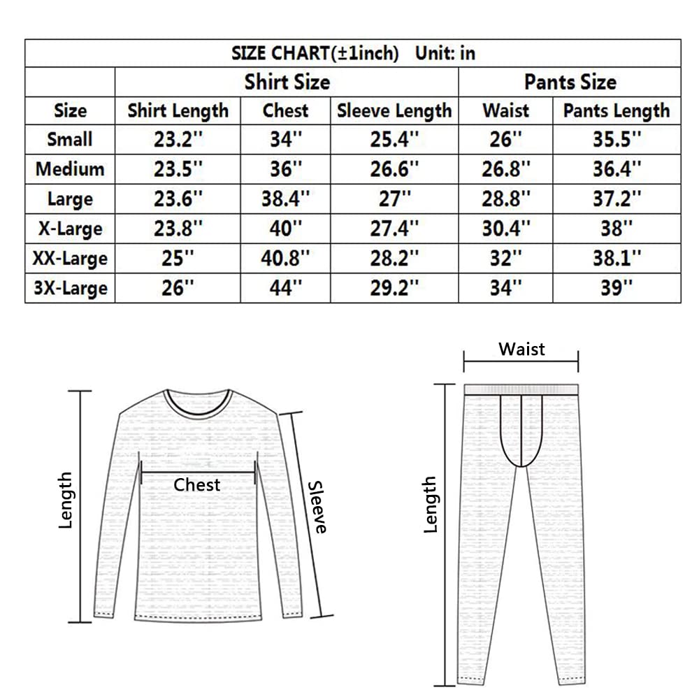 PISIQI Thermal Underwear Men Ultra-Soft Long Johns Set with Fleece Lined Base Layer Winter Skiing Warm Top & Bottom Black