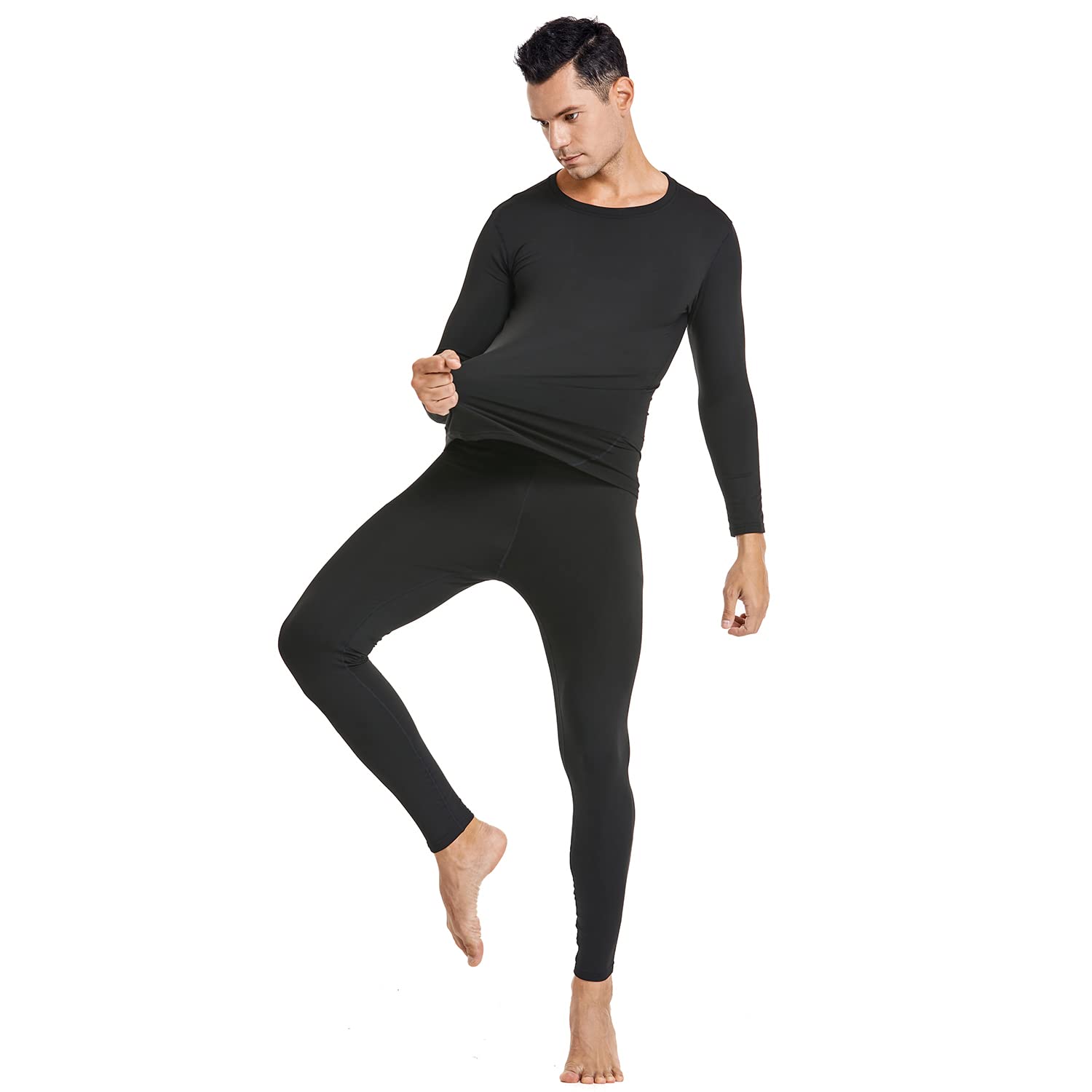 PISIQI Thermal Underwear Men Ultra-Soft Long Johns Set with Fleece Lined Base Layer Winter Skiing Warm Top & Bottom Black