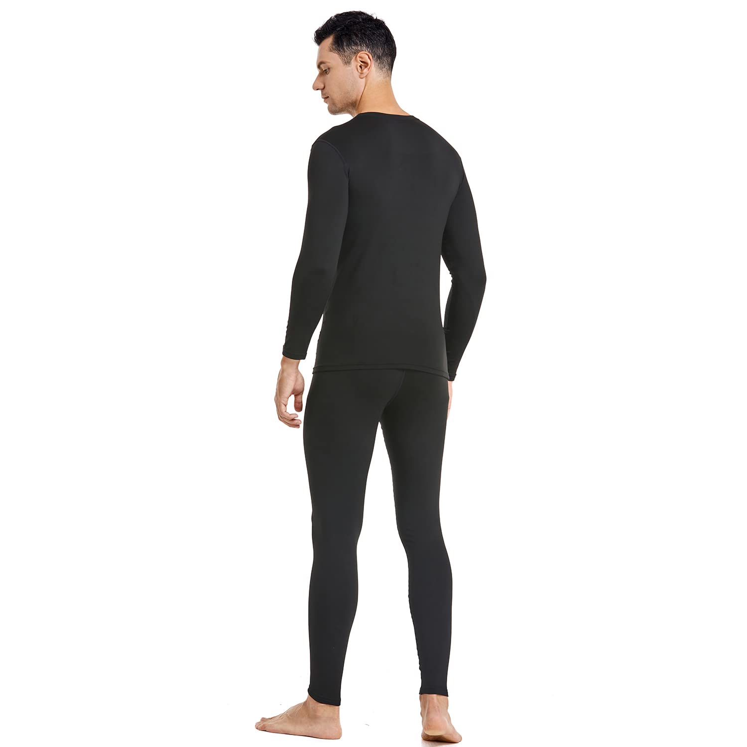 PISIQI Thermal Underwear Men Ultra-Soft Long Johns Set with Fleece Lined Base Layer Winter Skiing Warm Top & Bottom Black