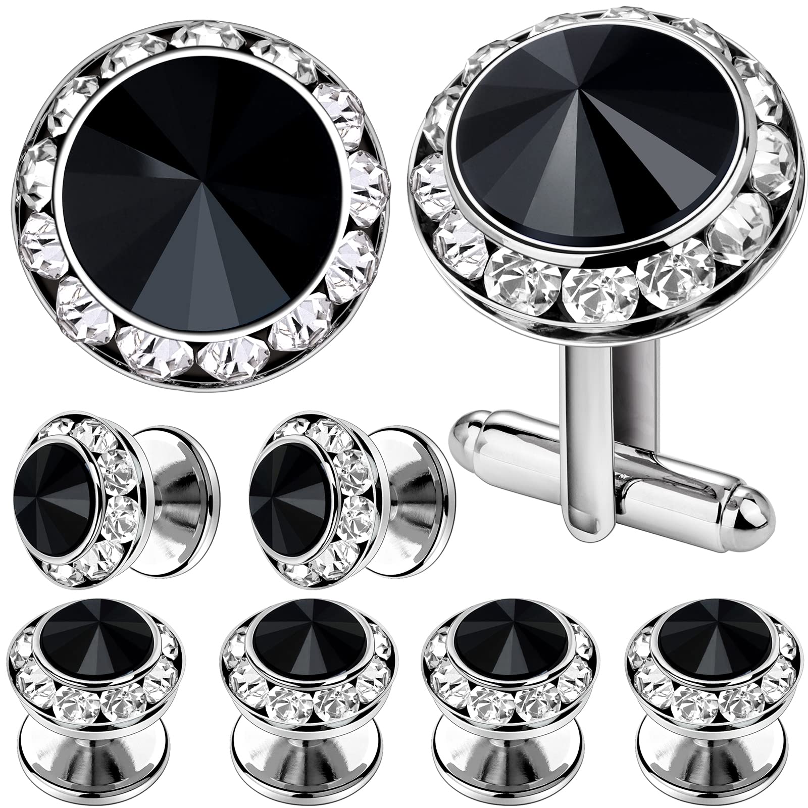 AMITER Crystal Cufflinks and Tuxedo Studs for Men, Suitable for Dress Shirt Suit Jacket Vest Bow tie Fashion Accessories, Gift for Men or DAD, Formal Business Wedding Anniversary Jewelry