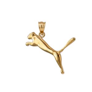 la blingz 10k solid yellow gold jumping puma cat pendant