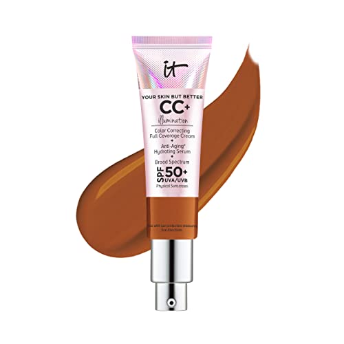 IT Cosmetics Your Skin But Better CC+ Cream Illumination, Rich Honey (W) - Color Correcting Cream, Full-Coverage Foundation, Hydrating Serum & SPF 50+ Sunscreen - Radiant Finish - 1.08 fl oz