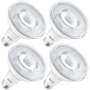 sunco lighting - 4 pack dusk to dawn light bulbs flood light outdoor par30 led photocell sensor 11w=75w, 5000k daylight, 850 lm, ip65 waterproof, light sensing auto on/off security porch light, ul