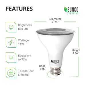 Sunco Lighting - 4 Pack Dusk to Dawn Light Bulbs Flood Light Outdoor PAR30 LED Photocell Sensor 11W=75W, 5000K Daylight, 850 LM, IP65 Waterproof, Light Sensing Auto On/Off Security Porch Light, UL