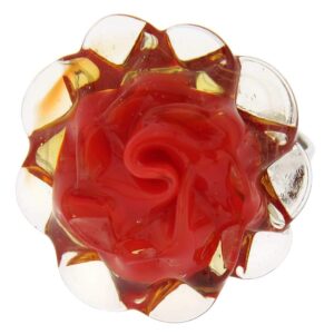 glassofvenice murano glass red flower ring adjustable