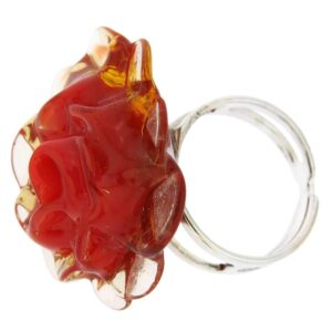 GlassOfVenice Murano Glass Red Flower Ring Adjustable