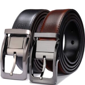 belts for men reversible leather 1.25” waist strap fashion dress buckle beltox (rectangle rotated buckle with burnt umber/black belt, 36-38)