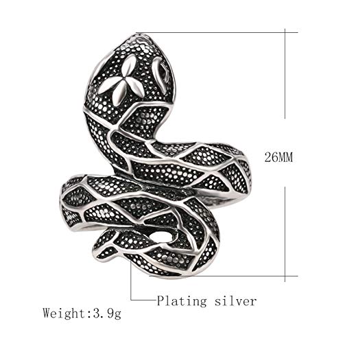 PAMTIER Women's Retro Creative Snake Ring Vintage Jewelry Silver Black Size 7