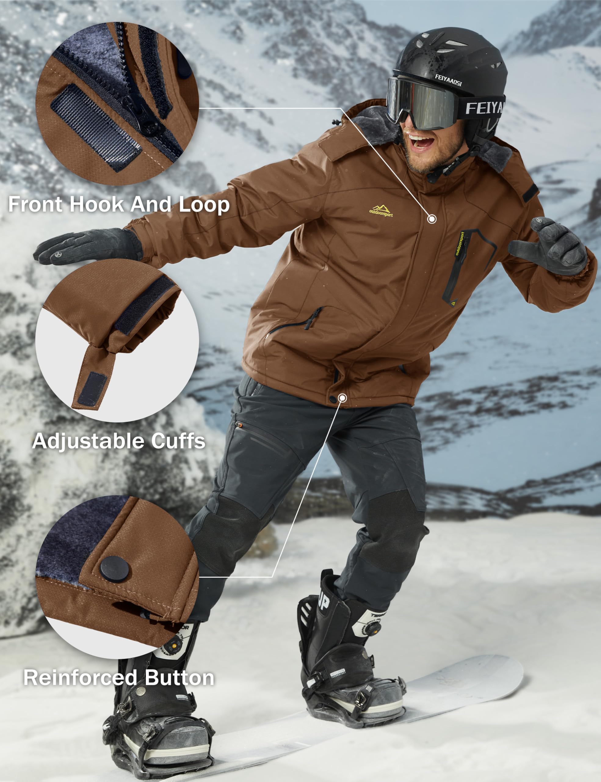 MAGCOMSEN Snow Jackets for Men Waterproof Jacket Men Snowboard Jacket Ski Jacket Rain Jacket Rain Coats Warm Jacket Skiing Winter Jacket Winter Coats Windbreaker Mens Parka