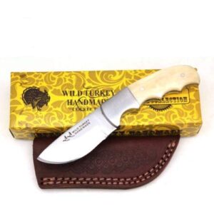 wild turkey handmade collection full tang bone handle fixed blade skinner knife w/leather sheath (b)