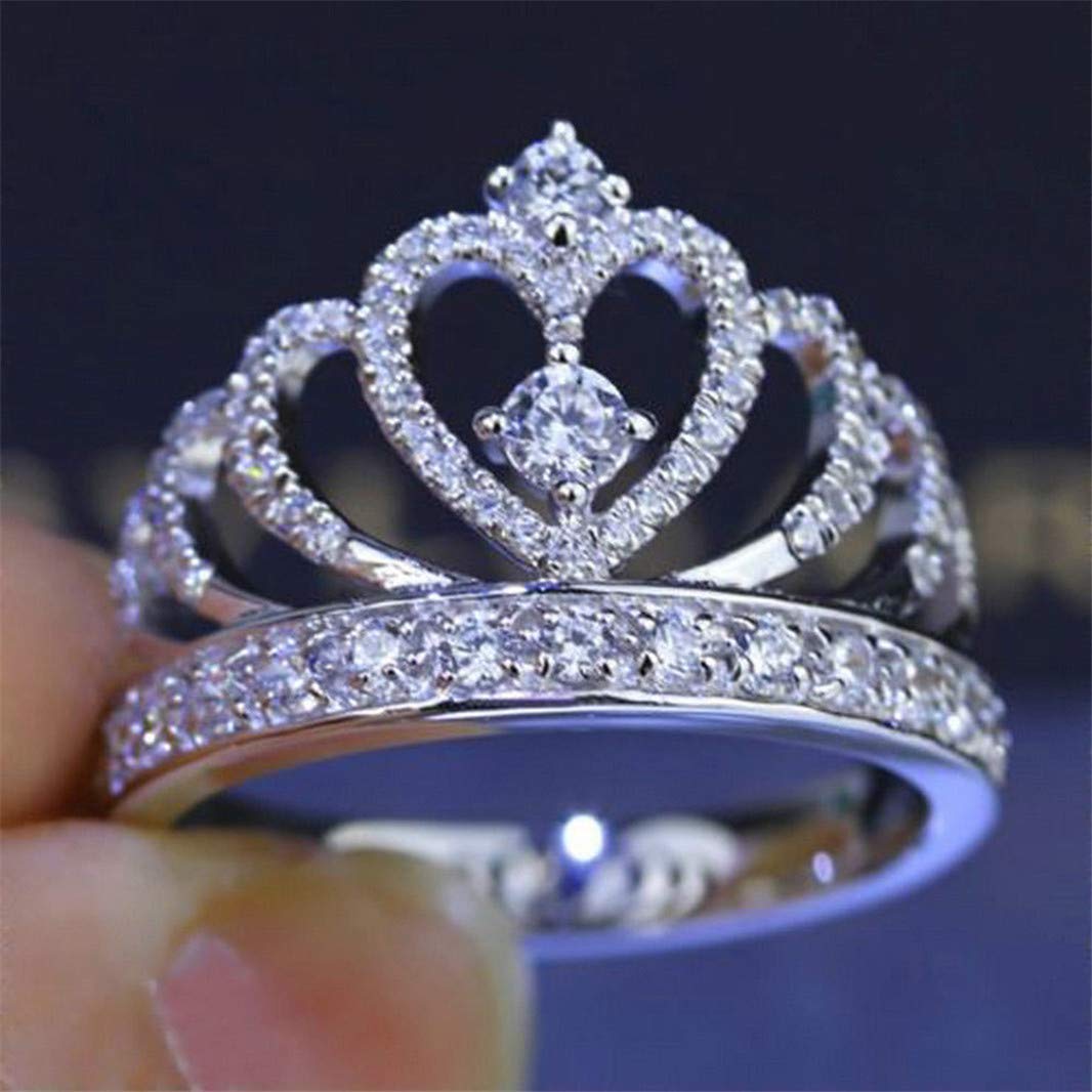 Guoshang Exquisite Princess Crown Fashion Women Jewellery Crown Round Cubic Zirconia Anniversary Promise Engagement Diamond Ring for Lover,7