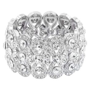 lavencious infinity shape rhinestone stretch bracelet evening party jewelry 7” (silver)