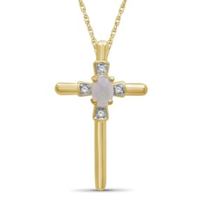 jewelexcess gold cross necklaces for women – 14k gold cross necklace for women over .925 sterling silver cross – 4k opal necklace centerpiece, white diamond accents – hypoallergenic cross pendant