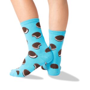 Hot Sox Kids' Big Fun Food & Drink Crew Socks-1 Pair Pack-Cool & Cute Boys & Girls Gifts, Sandwich Cookie (Sky Blue), Medium-Large