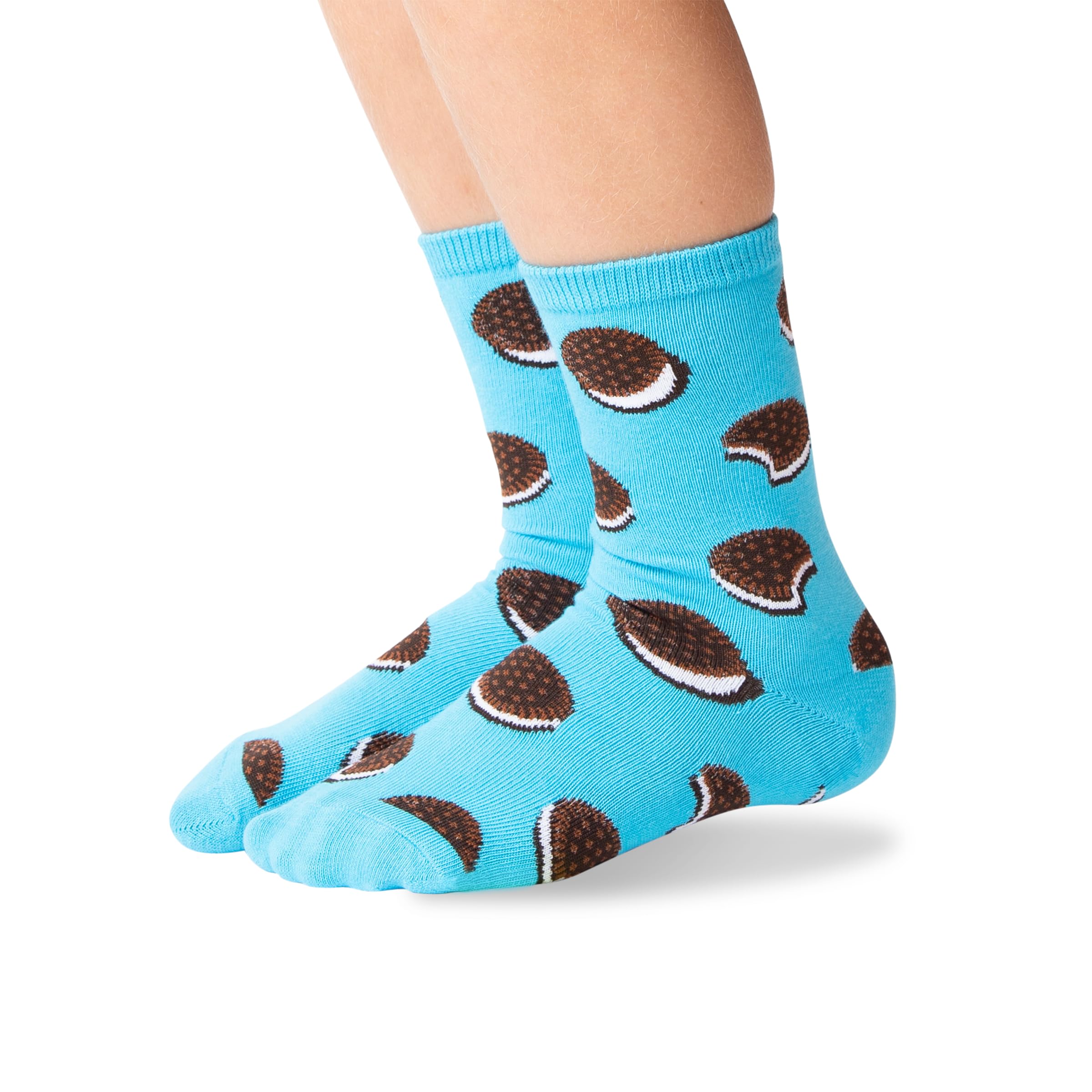 Hot Sox Kids' Big Fun Food & Drink Crew Socks-1 Pair Pack-Cool & Cute Boys & Girls Gifts, Sandwich Cookie (Sky Blue), Medium-Large