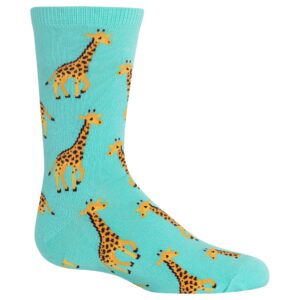 hot sox kids' big fun animal crew socks-1 pair pack-cool & cute casual novelty gifts for boys and girls, giraffe (mint), medium-large