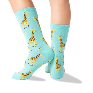 Hot Sox Kids' Big Fun Animal Crew Socks-1 Pair Pack-Cool & Cute Casual Novelty Gifts for Boys and Girls, Giraffe (Mint), Medium-Large