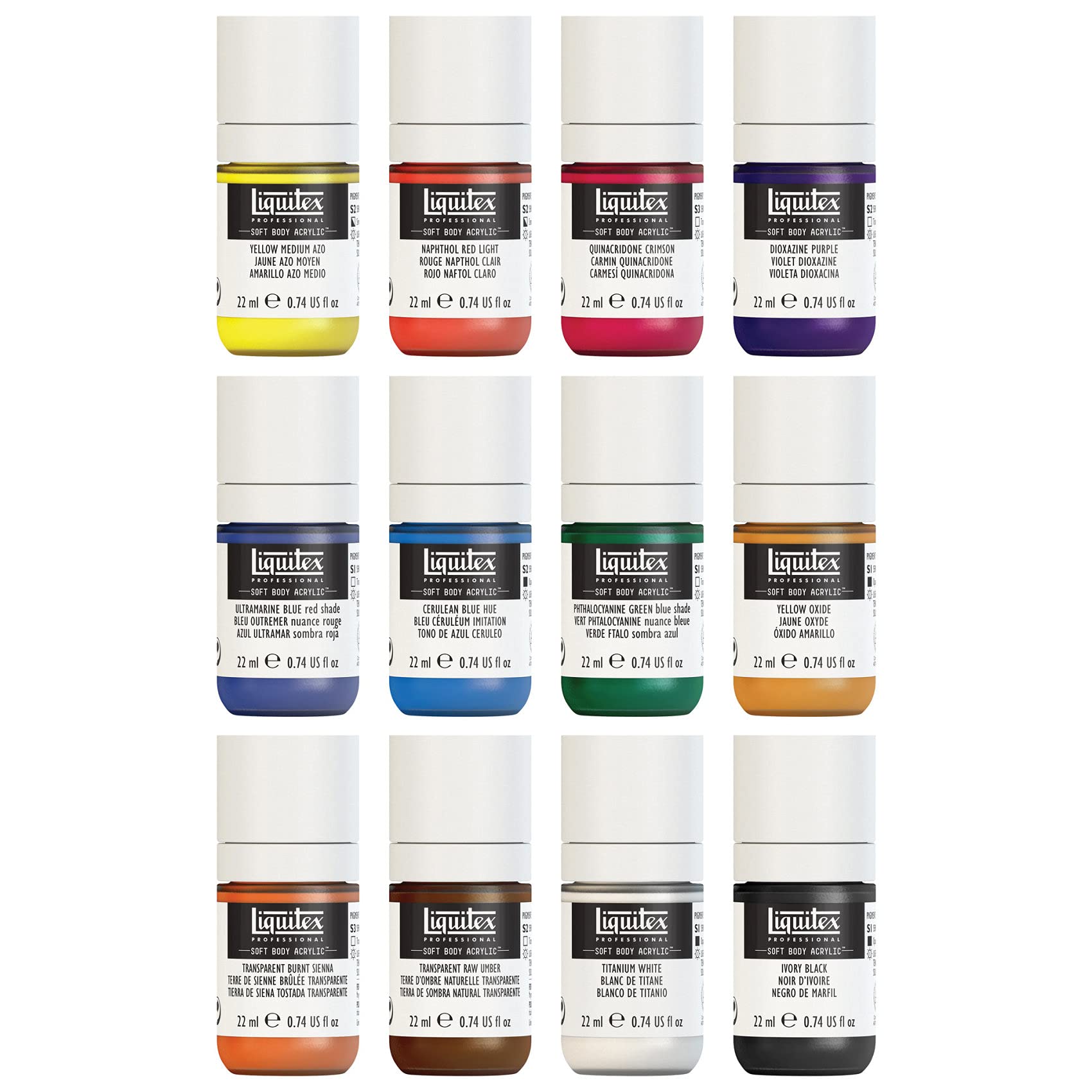 Liquitex Professional Soft Body Acrylic Paint, 12 x 22ml (0.74-oz), Essentials Set