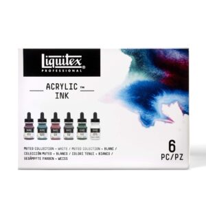 Liquitex Professional Acrylic Ink, Set of 6 (Muted Collection: Muted Green, Muted Grey, Muted Pink, Muted Turquoise, Muted Violet, White, 1-oz each)