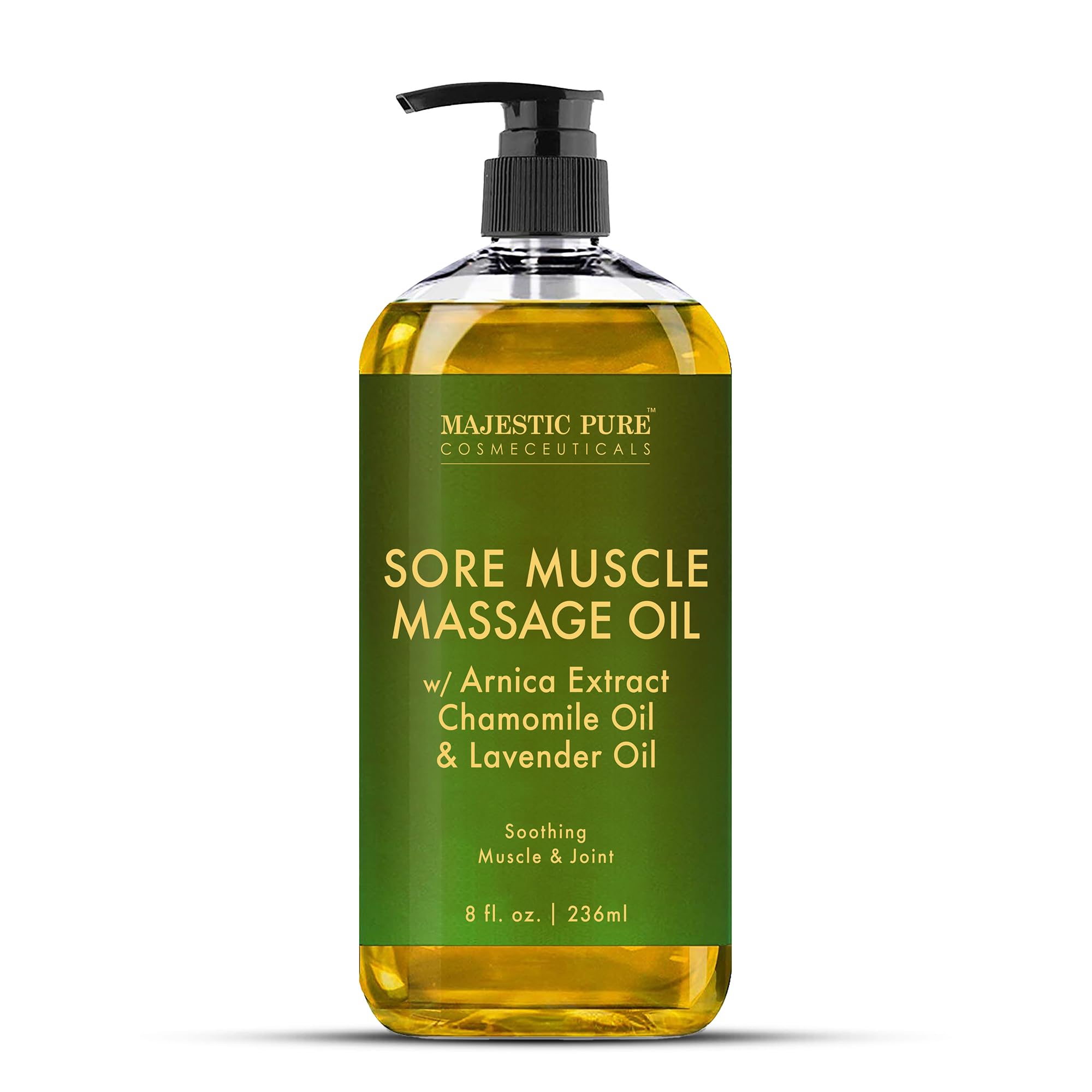 MAJESTIC PURE Arnica Sore Muscle Massage Oil for Massage Therapy - Natural Oil with Lavender and Chamomile Essential Oils - Multipurpose Instant Absorption Full Body Massage Oil - 8 fl. oz