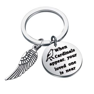 qiier memorial jewelry when cardinals appear your loved one is near keychain with angel wings charm in memory of love one sympathy gift (silver)