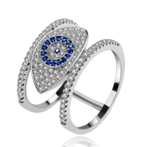 uloveido fashion silver color art deco evil eye cz zircon ring for women lady y325b (size 9)