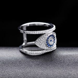 Uloveido Fashion Silver Color Art Deco Evil Eye CZ Zircon Ring for Women Lady Y325B (Size 9)