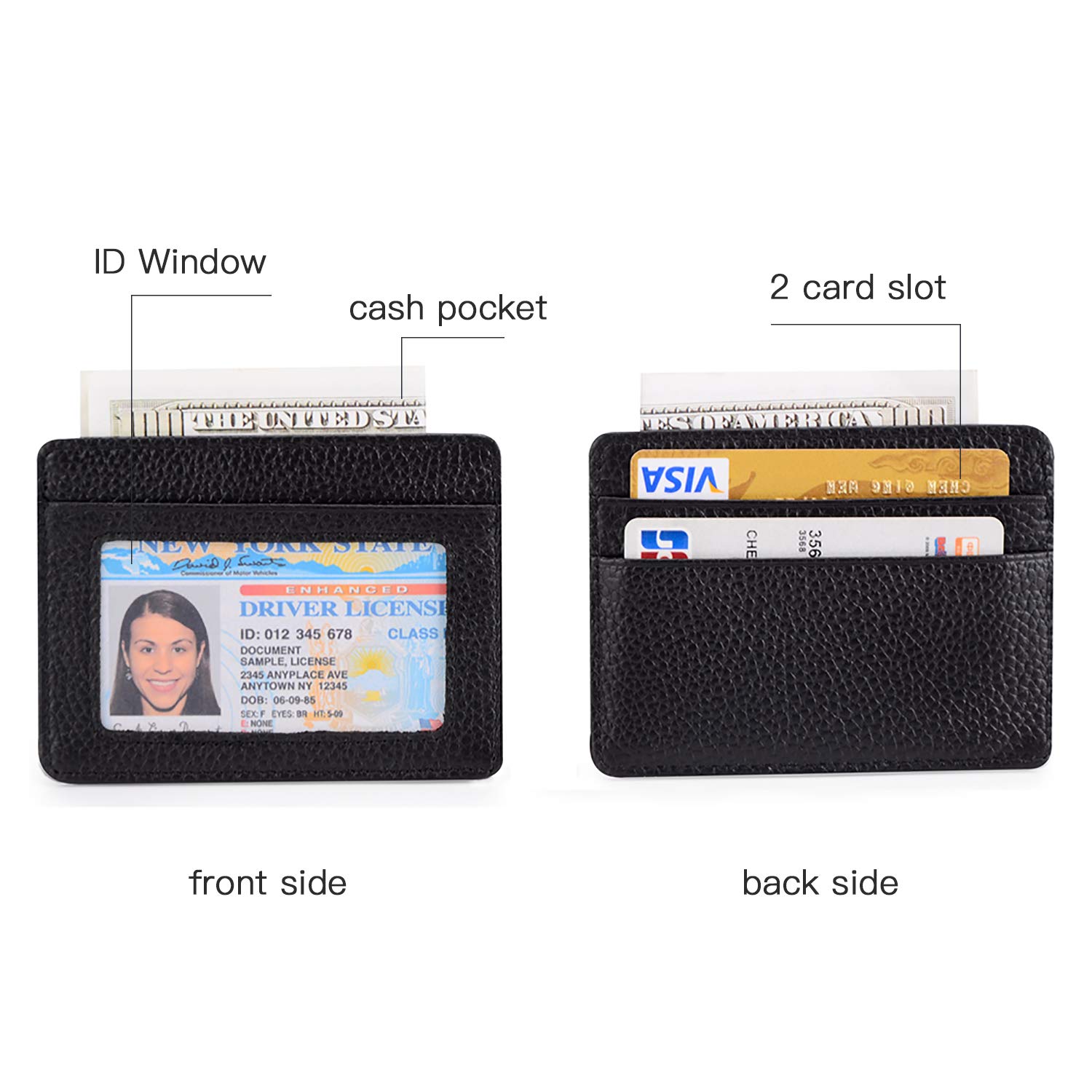 EASTNIGHTS Credit Card Holder Slim Wallet Leather Minimalist Wallet with ID Window (black)