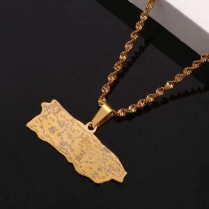 Stainless Steel Puerto Rico Map Pendant Necklaces Puerto Ricans Map Jewelry (Gold)