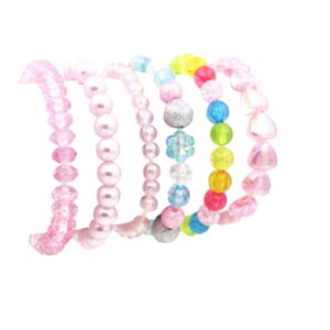 bgshemni 6 pieces princess bracelets,rainbow stretchy bead bracelets pink love bracelet,girls costume jewelry set