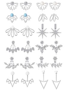 tornito 12 pairs lotus flower earring studs chic cz earrings jackets for wome silver tone