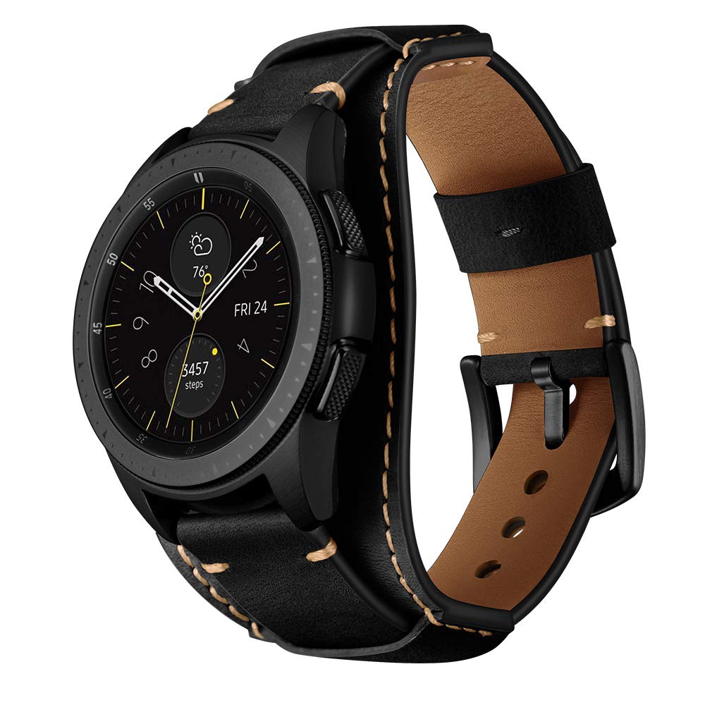 Balerion Cuff Genuine Leather Watch band,Compatible with Samsung Galaxy Watch 6/5/ 4,Galaxy watch3 41mm,Galaxy watch 42mm,Gear Sport and other standard 20mm band width watch,Black