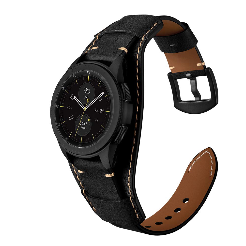 Balerion Cuff Genuine Leather Watch band,Compatible with Samsung Galaxy Watch 6/5/ 4,Galaxy watch3 41mm,Galaxy watch 42mm,Gear Sport and other standard 20mm band width watch,Black