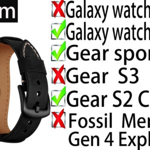 Balerion Cuff Genuine Leather Watch band,Compatible with Samsung Galaxy Watch 6/5/ 4,Galaxy watch3 41mm,Galaxy watch 42mm,Gear Sport and other standard 20mm band width watch,Black